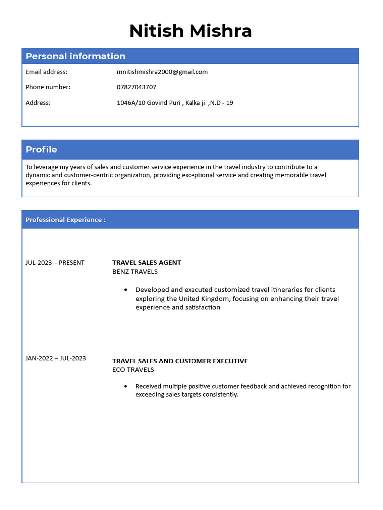 Nitish CV Benz Updated - 1737795202718 - Nitish Mishra | PDF | Communication | Human Communication