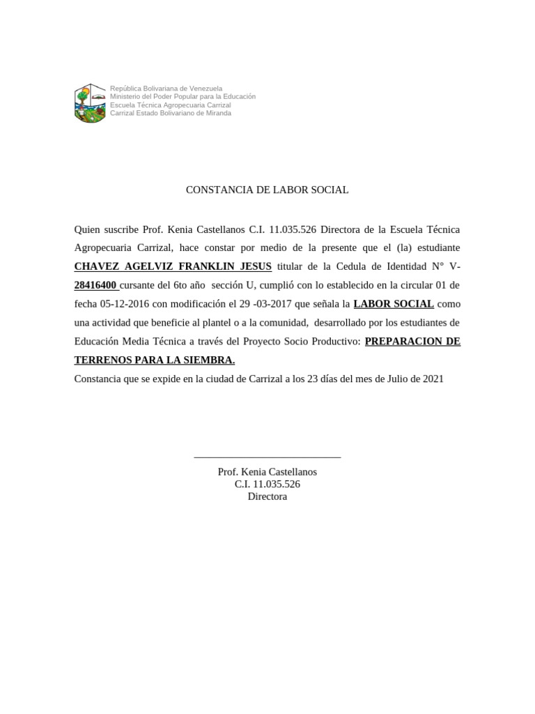 Constancias de Labor Social 2021 | PDF | Venezuela