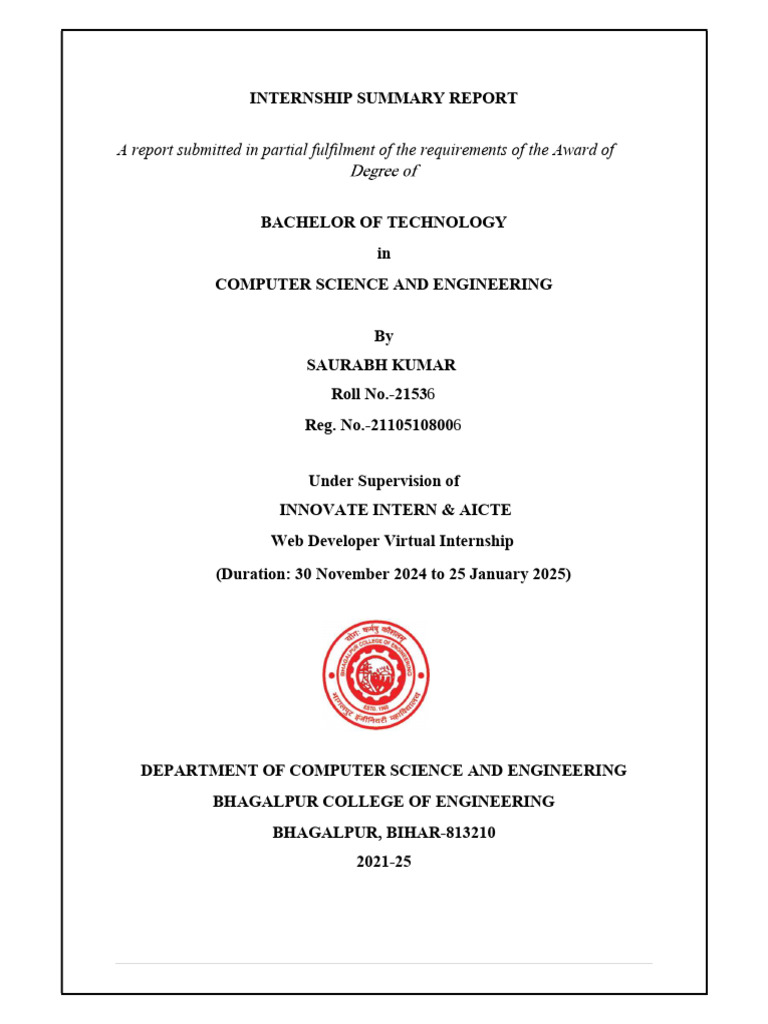 Saurabh Internship Report | PDF | Html Element | Html