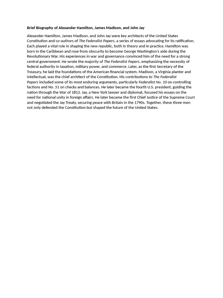 Brief Biography of Alexander Hamilton | PDF