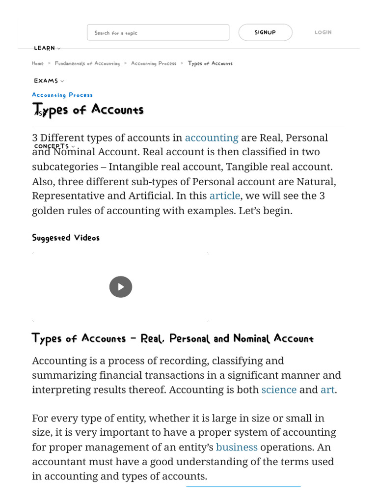 Real, Personal and Nominal - Types of Accounts in Accounting | PDF ...