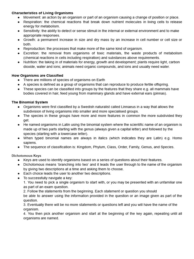 Unit 1 - Binomial Nomenclature & Dichotomous Key | PDF | Organisms ...