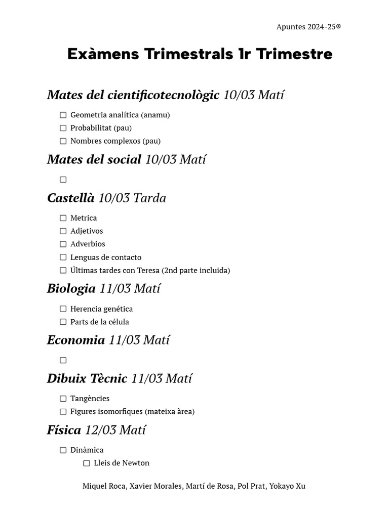 Exàmens Trimestrals 2n Trimestre | PDF
