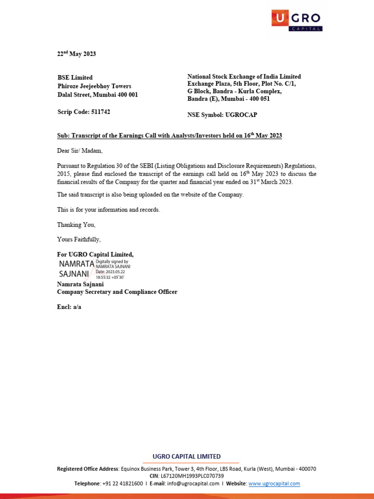 UGRO Capital Q4 FY23 Earnings Call Transcript | PDF | Loans | Credit