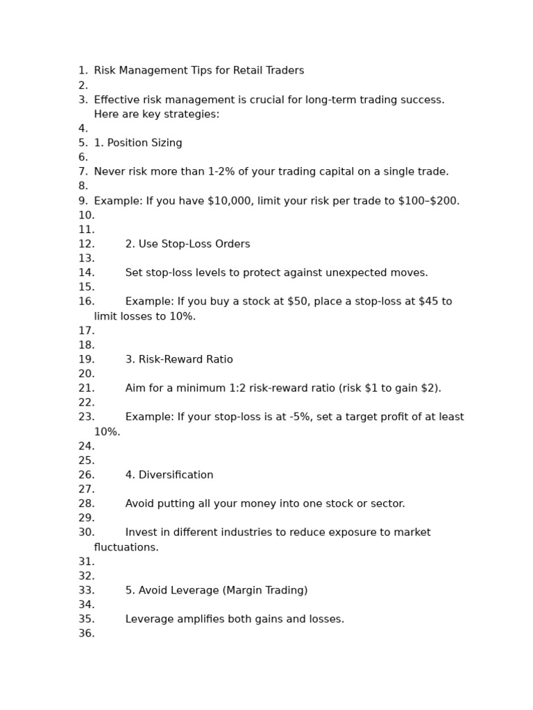 Risk Management Tips For Trading | PDF