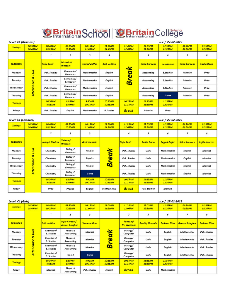 Time Table 27-02-2025 C1 | PDF | Physical Sciences | Natural Sciences