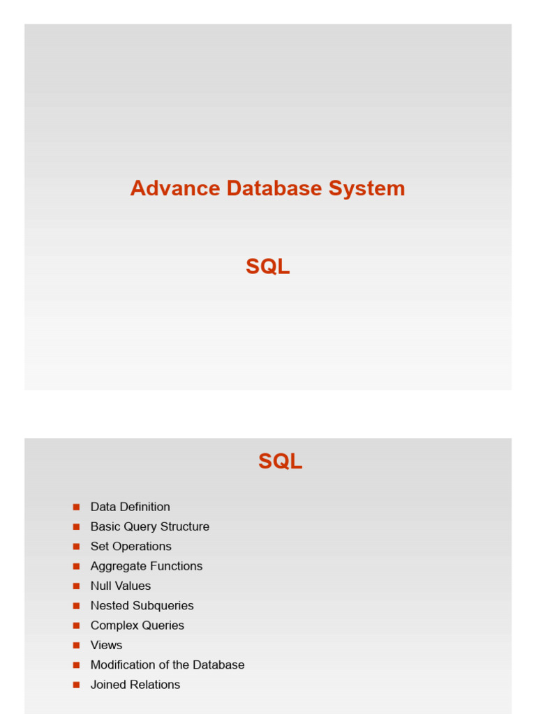 Advance Database Systems - Lec 6 SQL | PDF | Relational Model | Sql