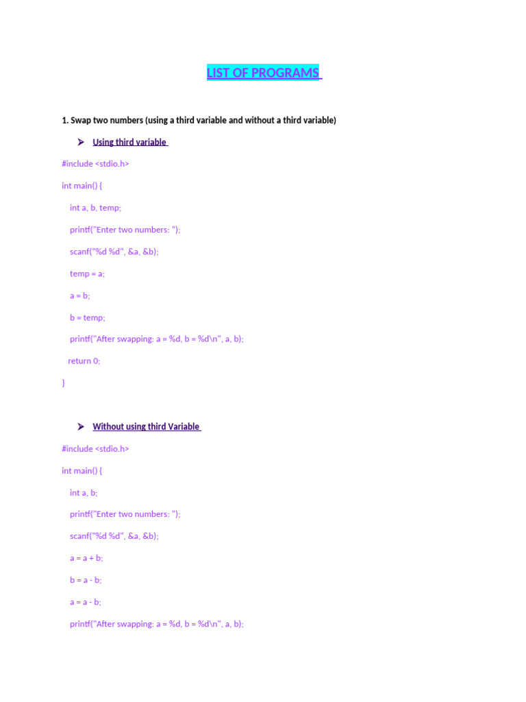 LIST OF PROGRAM-WPS Office | PDF | Fahrenheit | Computer Programming