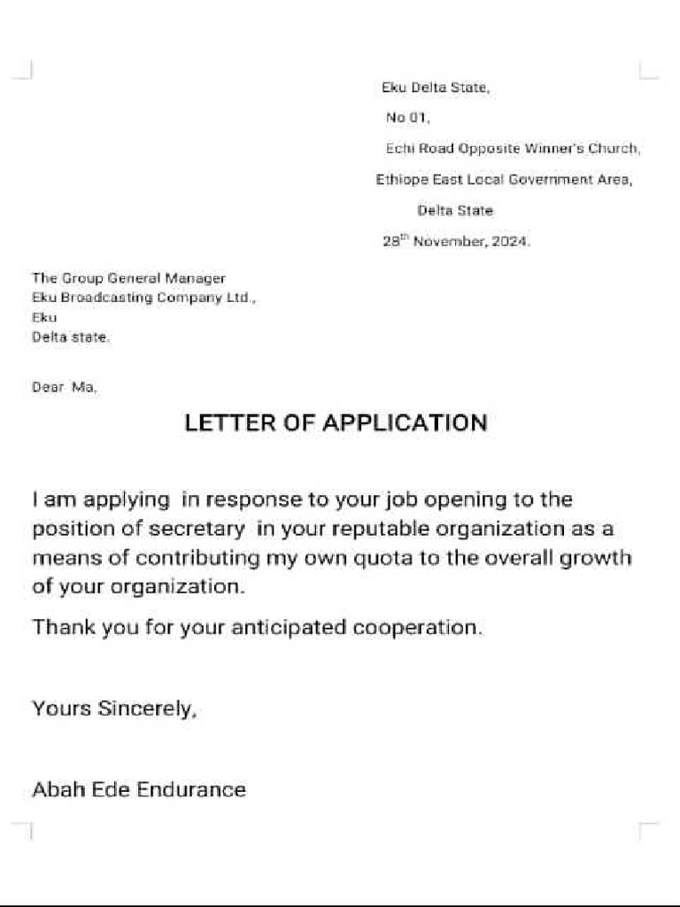 Secretary's Application Abah | PDF
