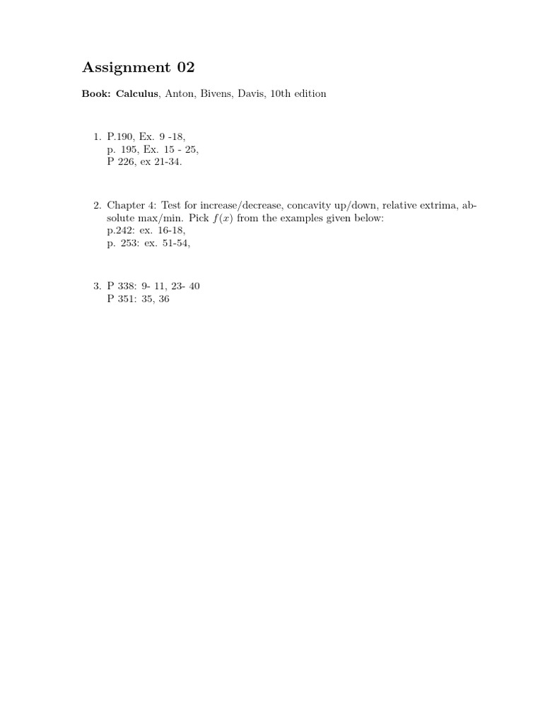 Calculus Assignment: Exercises & Chapter 4 Analysis | PDF