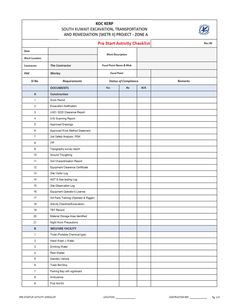 SKETR II Pre-Startup Checklist | PDF
