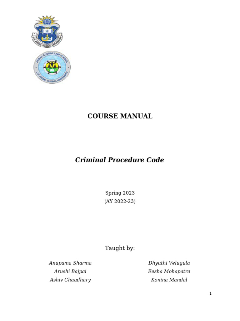 CRPC Course Manual 2023 - Spring Semester - Anupama Sharma | PDF | Criminal Procedure In South ...