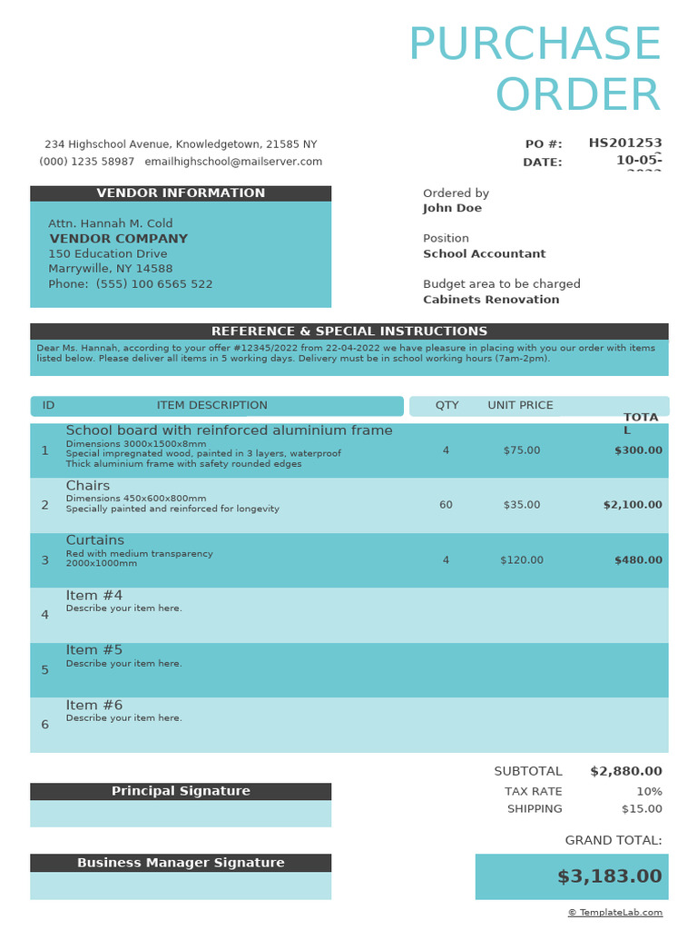 School Purchase Order Template | PDF