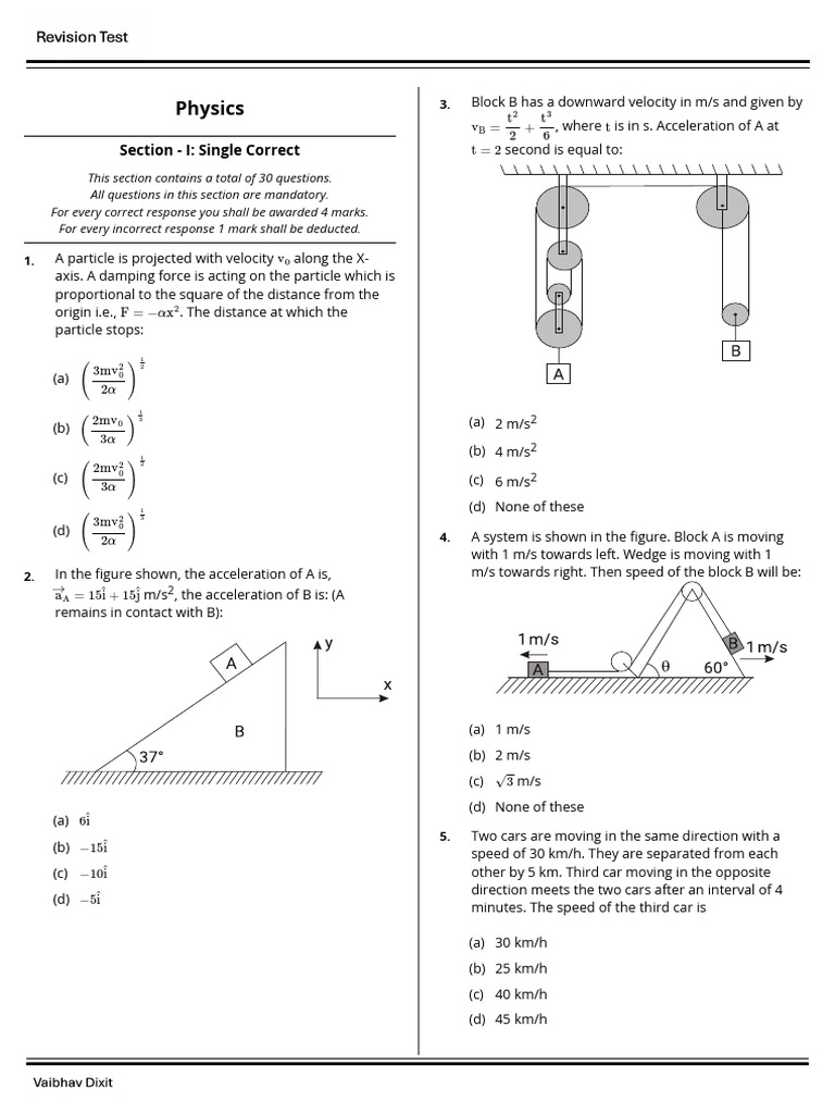 Kinematics - LoM TestPaper 1738329954 | PDF | Force | Mass