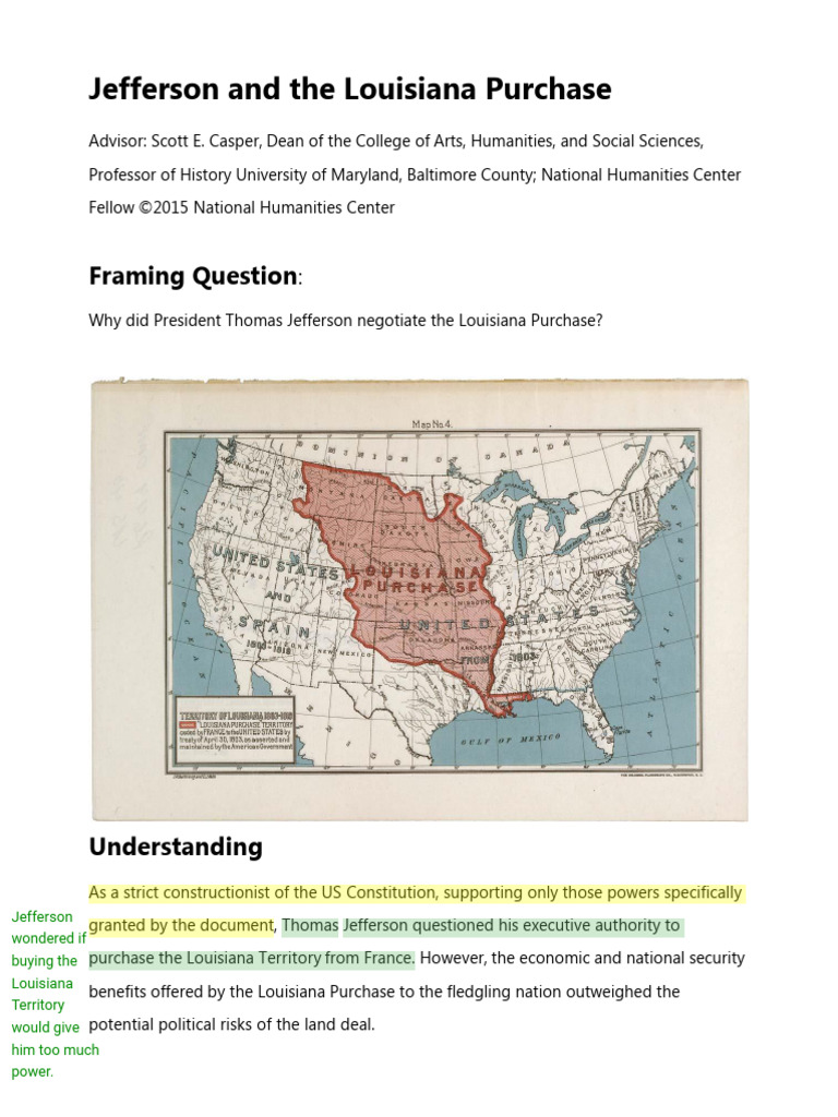 Jefferson's Louisiana Purchase Negotiation | PDF | Louisiana Purchase ...