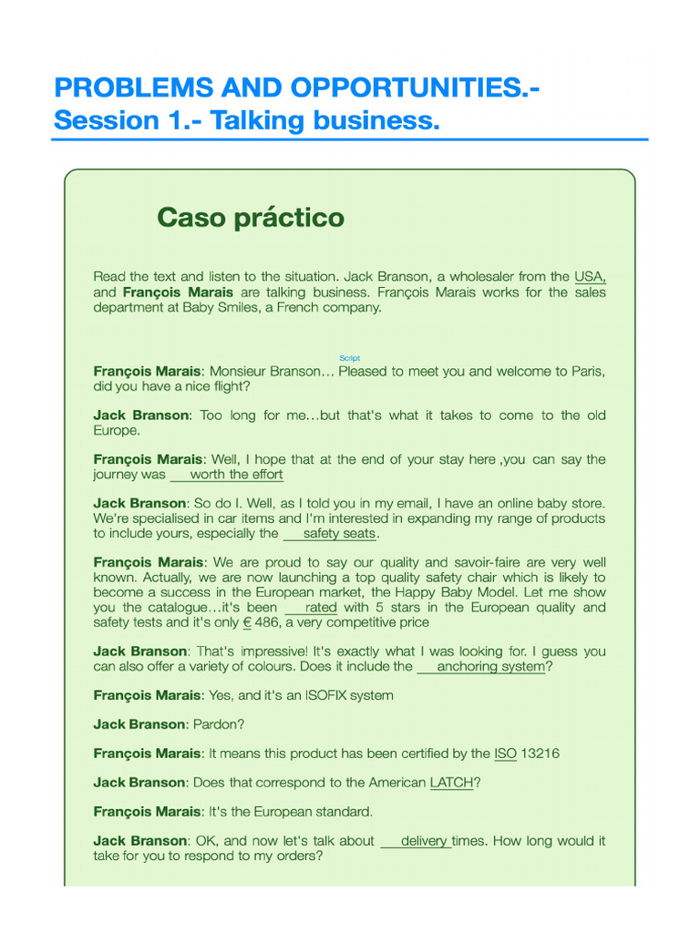 PROBLEMS AND OPPORTUNITIES. - Session 1. - Talking Business. | PDF