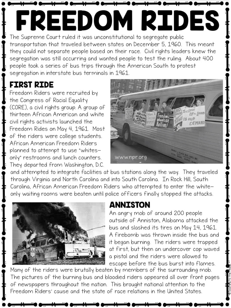 9 - Freedom Rides Reading Comprehension Worksheet Civil Rights Movement ...