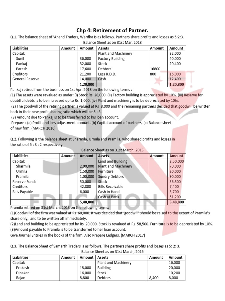 Retirement Practice Sums | PDF | Balance Sheet | Goodwill (Accounting)
