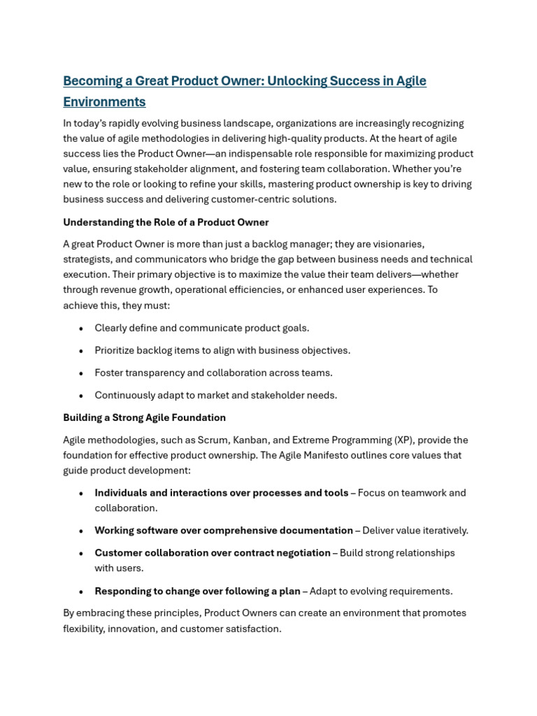 Becoming A Great Product Owner | PDF | Scrum (Software Development ...