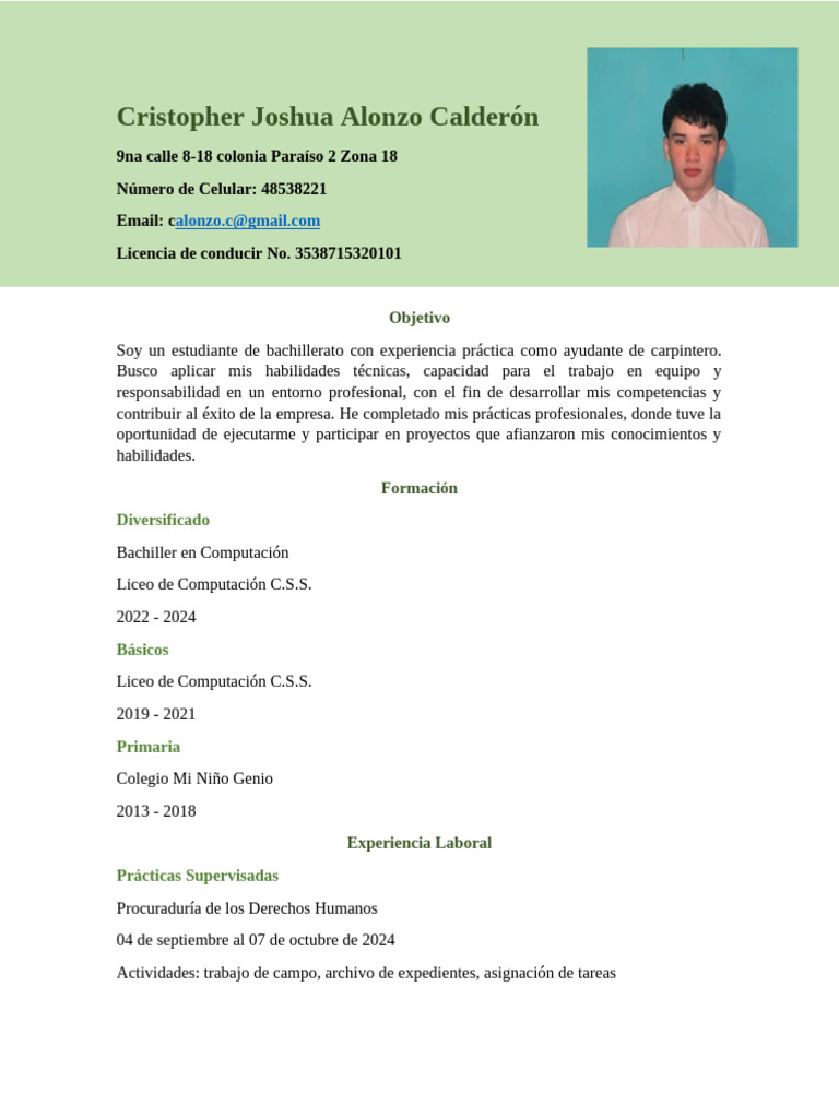 Cristopher Joshua Alonzo Calderón Info | PDF