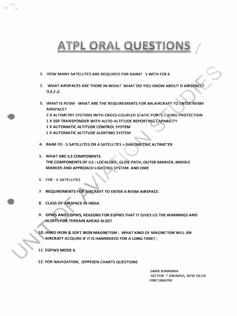Sahil Khurana ATPL Oral | PDF