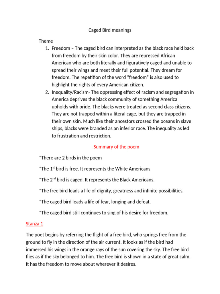 Caged Bird Meanings | PDF