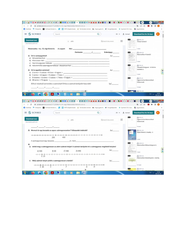 Matek evvegi felmero 4 oszt | PDF