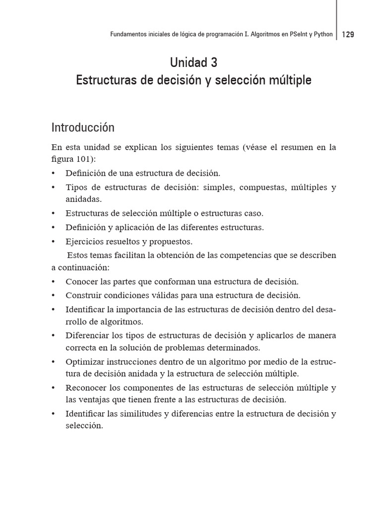 Unidad 3 Estructuras de Decision y Selección | PDF | Algoritmos | Python (lenguaje de programación)