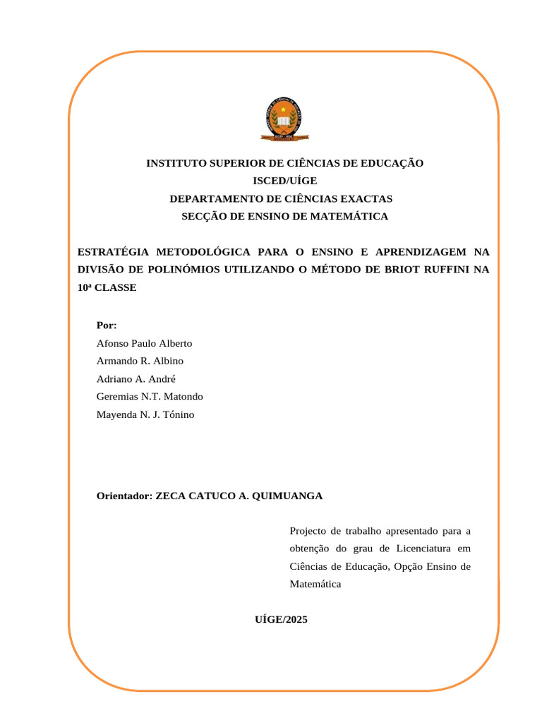 Trabalho de Fim Do Curso Afonso Paulo 2025 TCC | PDF | Método científico | Aprendizado