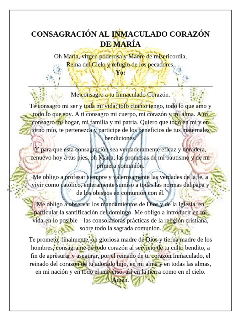 Consagración Al Inmaculado Corazón de María | PDF