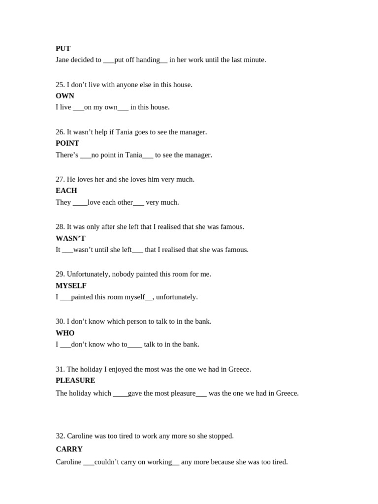 FCE Key Word Transformations-6-9 | PDF