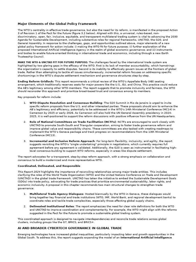 Major Elements of The Global Policy Framework | PDF | Sustainability ...