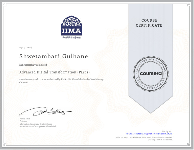 IIM Dgitial Transformation Part 1 Certificate | PDF