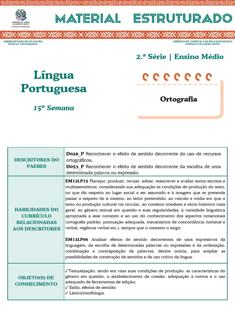 Exemplo de Atividade - Ortografia | PDF | Palavra | Mecânica da linguagem