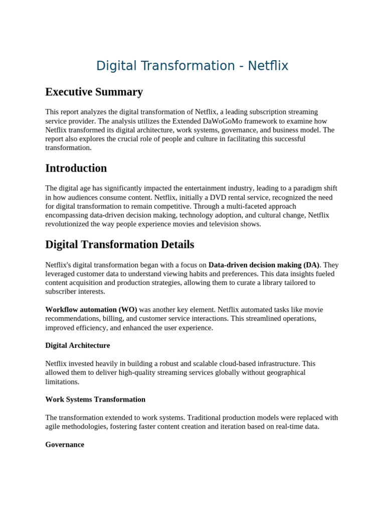 Netflix's Digital Transformation Analysis | PDF | Netflix | Business Model