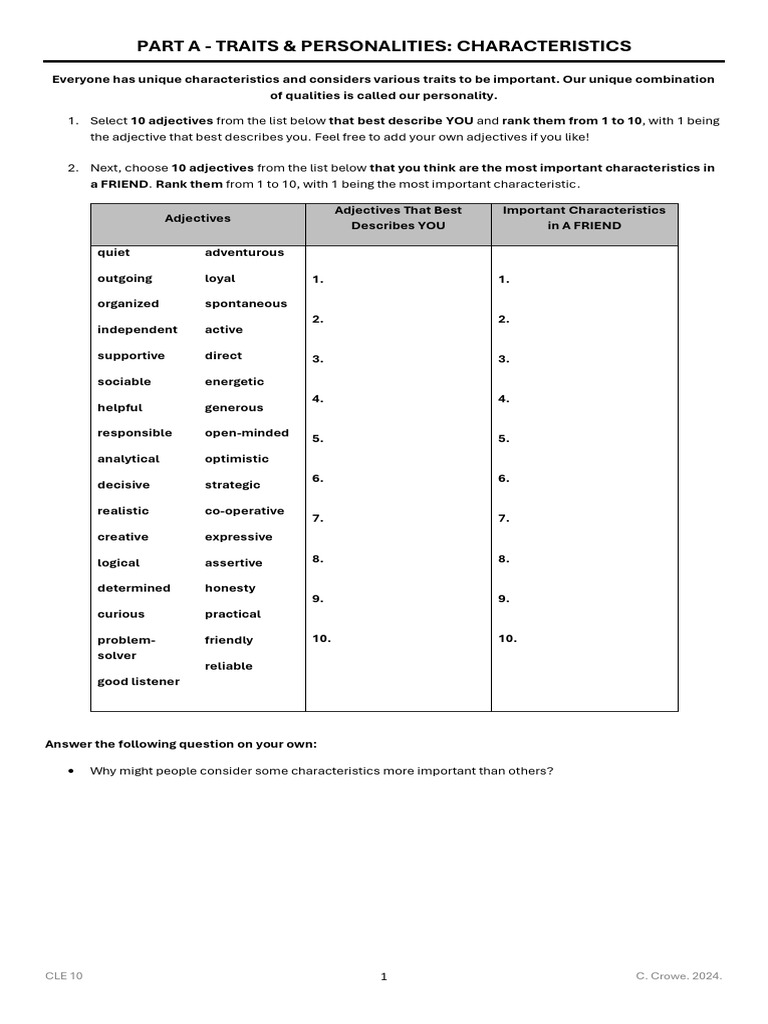 Characteristics Handout | PDF