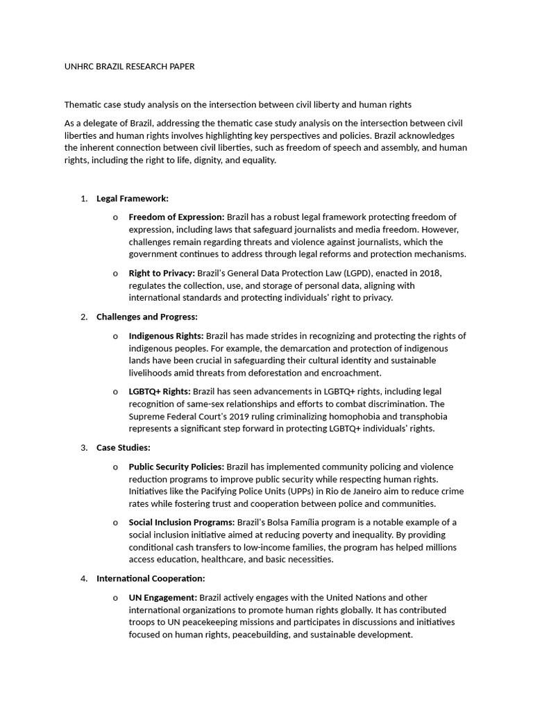 Unhrc Brazil Research Paper | PDF | Discrimination | Peacebuilding