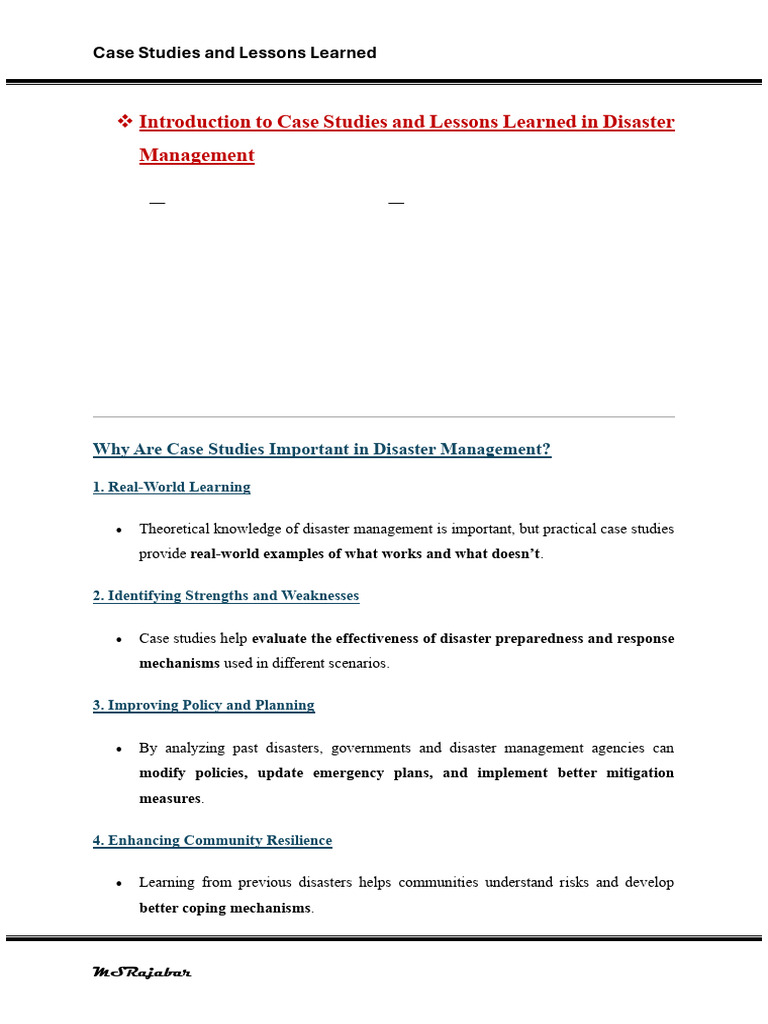 Case Studies and Lessons Learned - 9 | PDF | Emergency Management ...