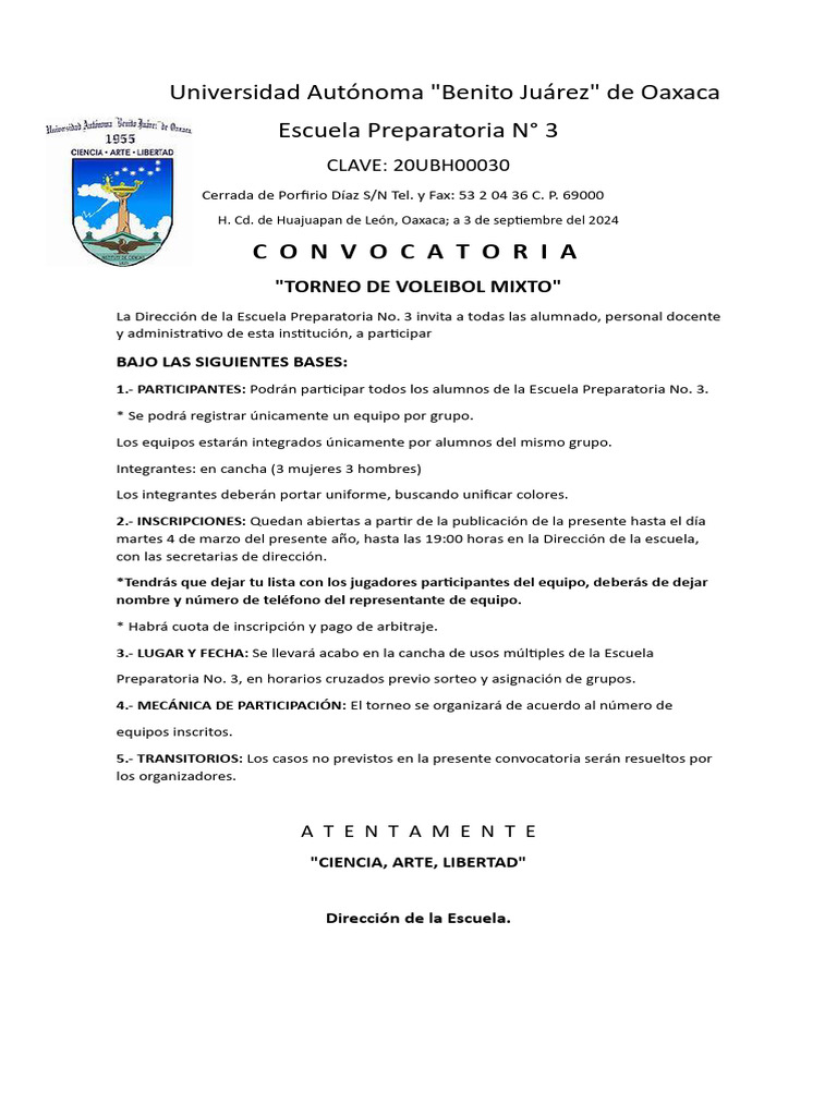 Torneo Mixto de Voleibol Prepa 3 | PDF