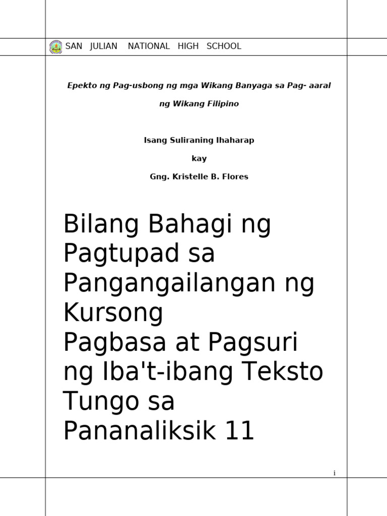 Epekto NG Pag Usbong NG Mga Wikang Banyaga Sa Pag Aaral NG Wikang ...