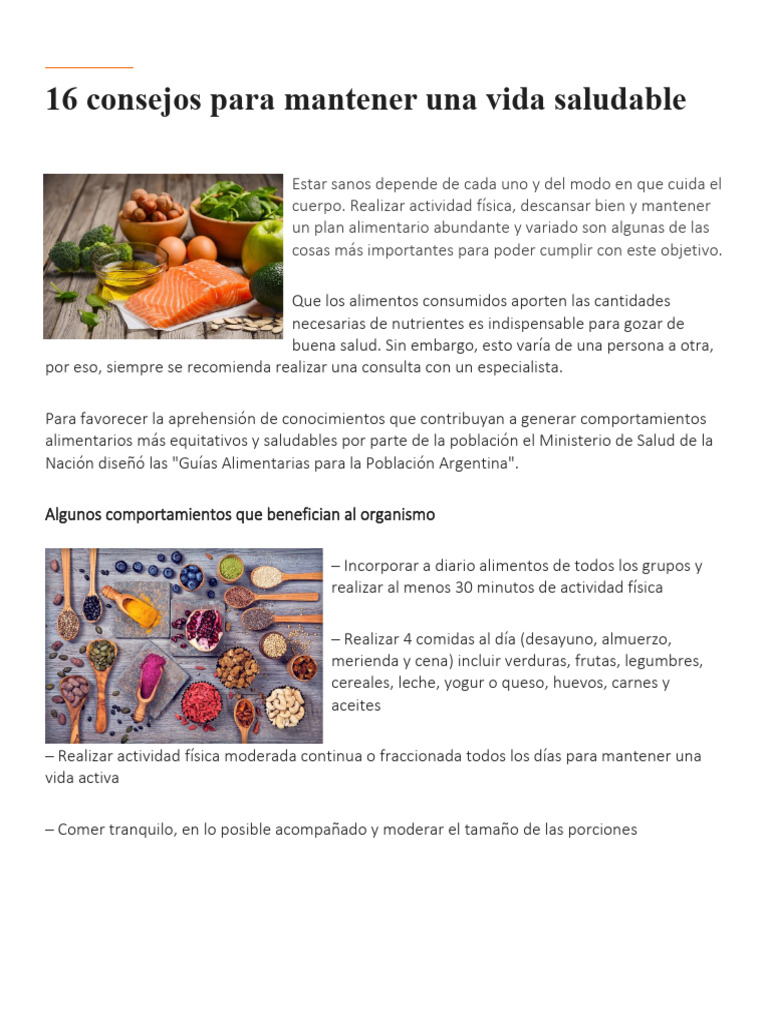 16 Consejos para una Vida Saludable | PDF | Alimentos | Dieta
