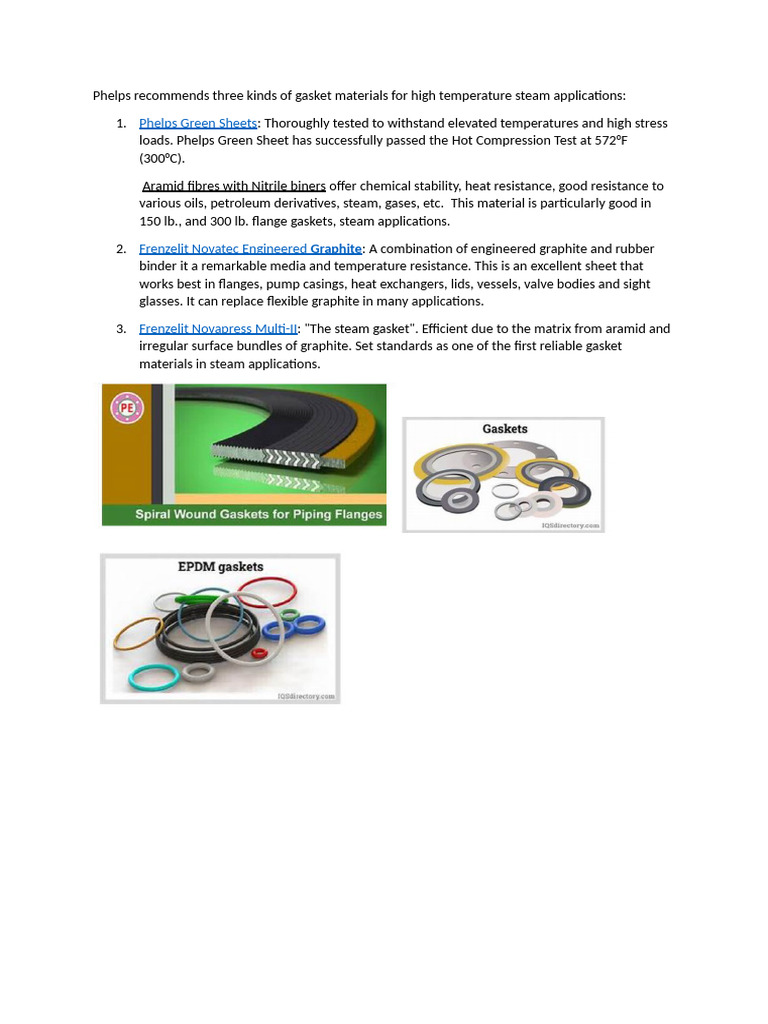 High-Temperature Steam Gasket Materials | PDF | Materials | Mechanical ...