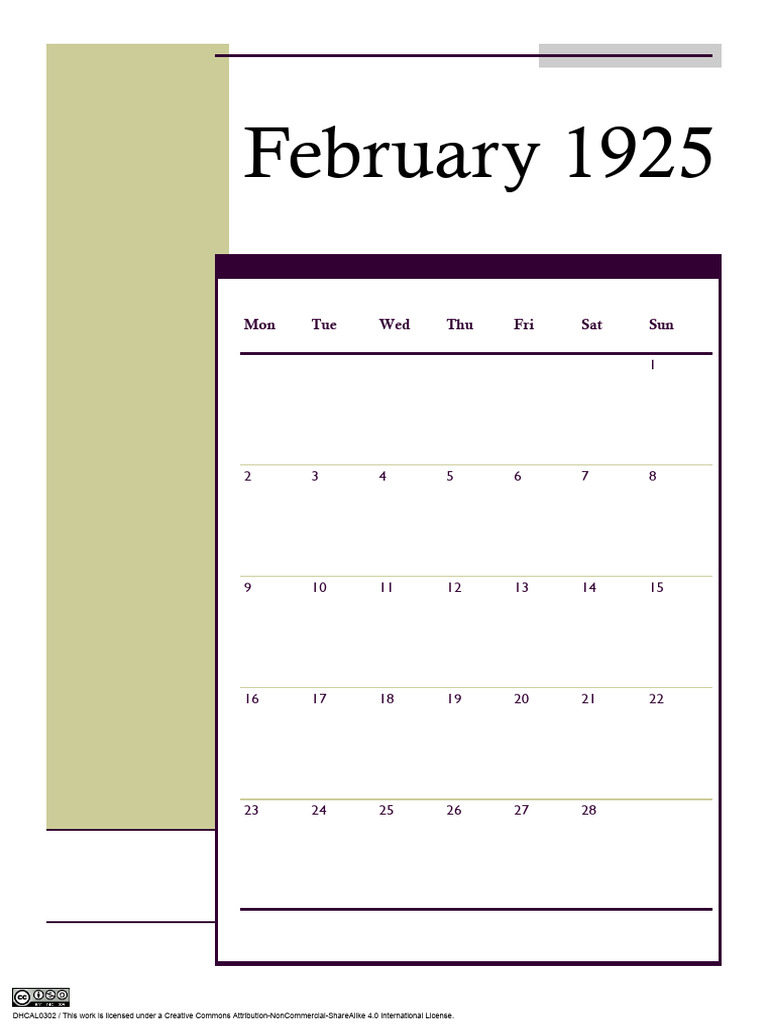 February 1925 Calendar | PDF