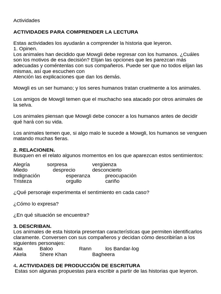 Actividades sobre El Libro de la Selva | PDF