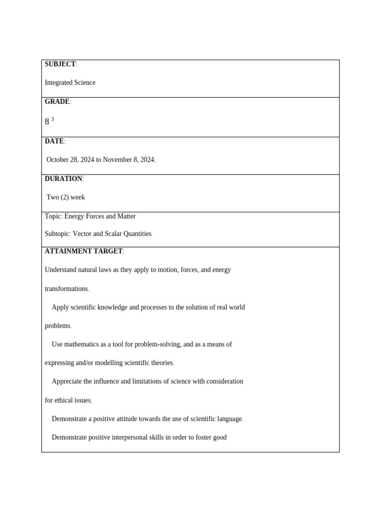 Grade 8 APSE Integrated Science Lesson 3- Scalar and Vector Quantities ... Grade 8 APSE Integrated Science Lesson 3- Scalar and Vector Quantities ...