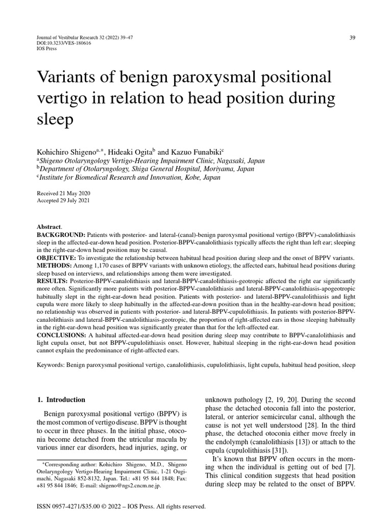 Variants of Benign Paroxysmal Positional | PDF | Ear | Diseases And ...
