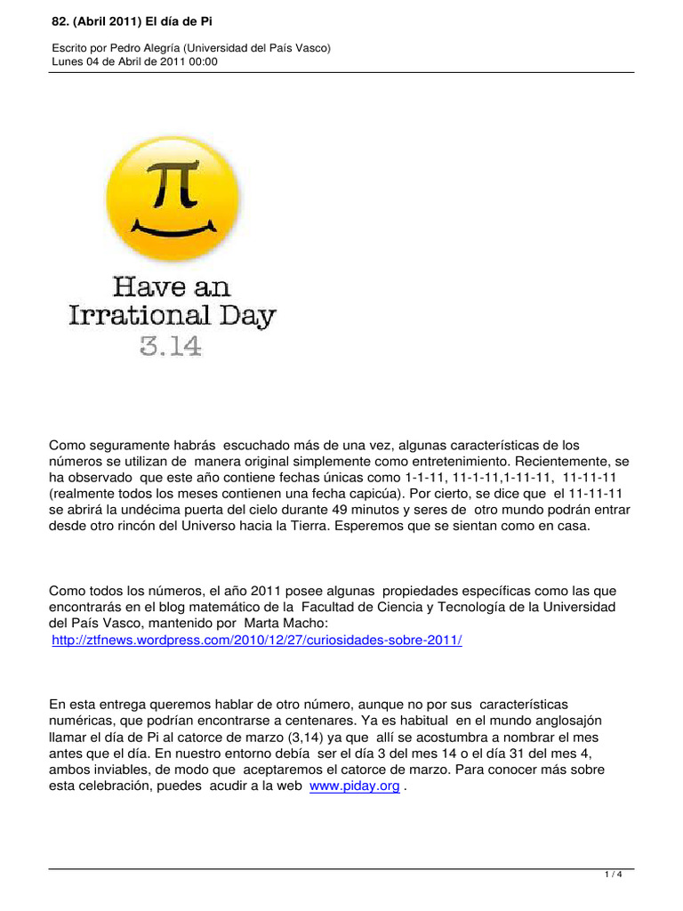 82 El Día de PI | PDF | Multiplicación