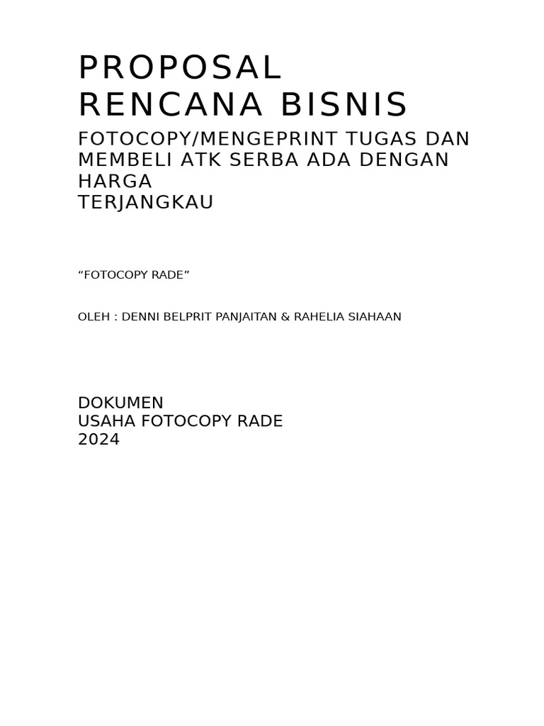Proposal Bisnis Toko ATK Percetakan Rade | PDF