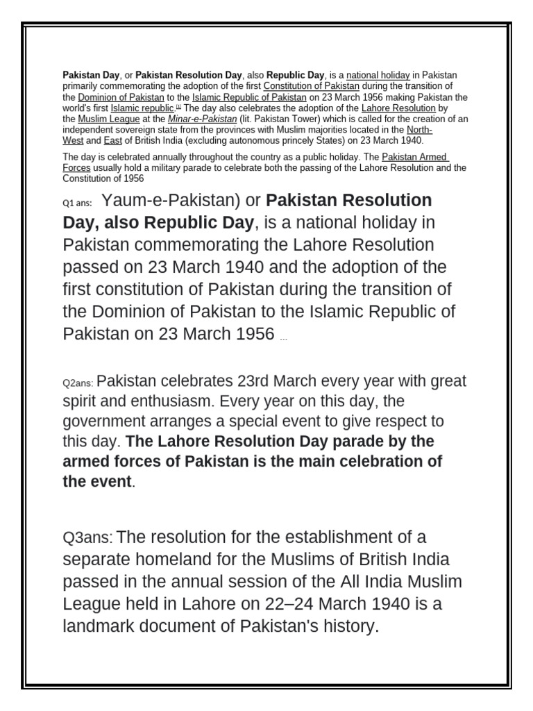 Pakistan Day: Commemorating History | PDF
