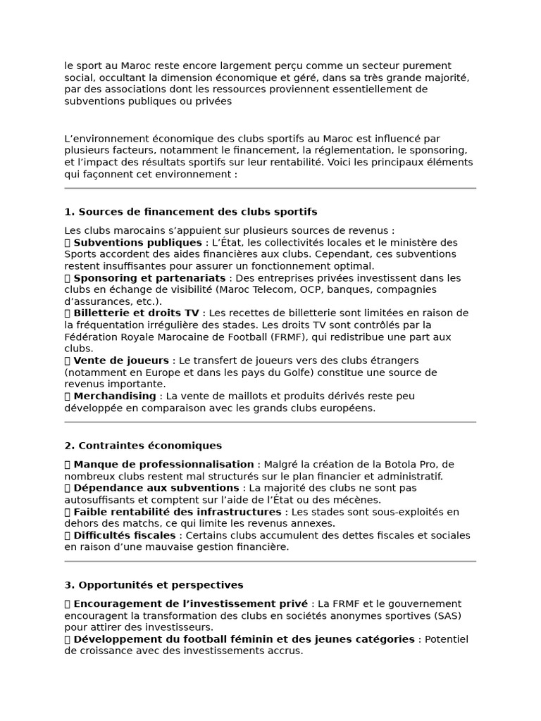 Économie des Clubs Sportifs au Maroc | PDF | Bilan comptable ...